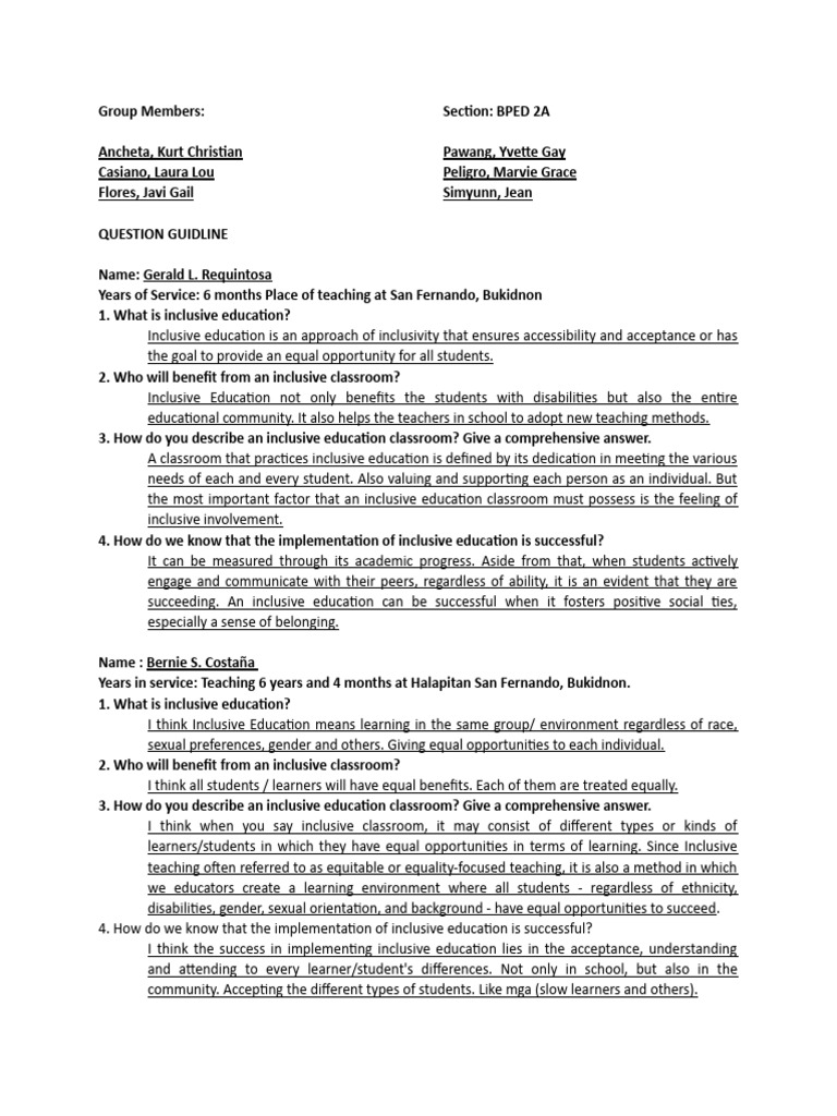 Understanding About Inclusive Education Teacher Interview | PDF ...