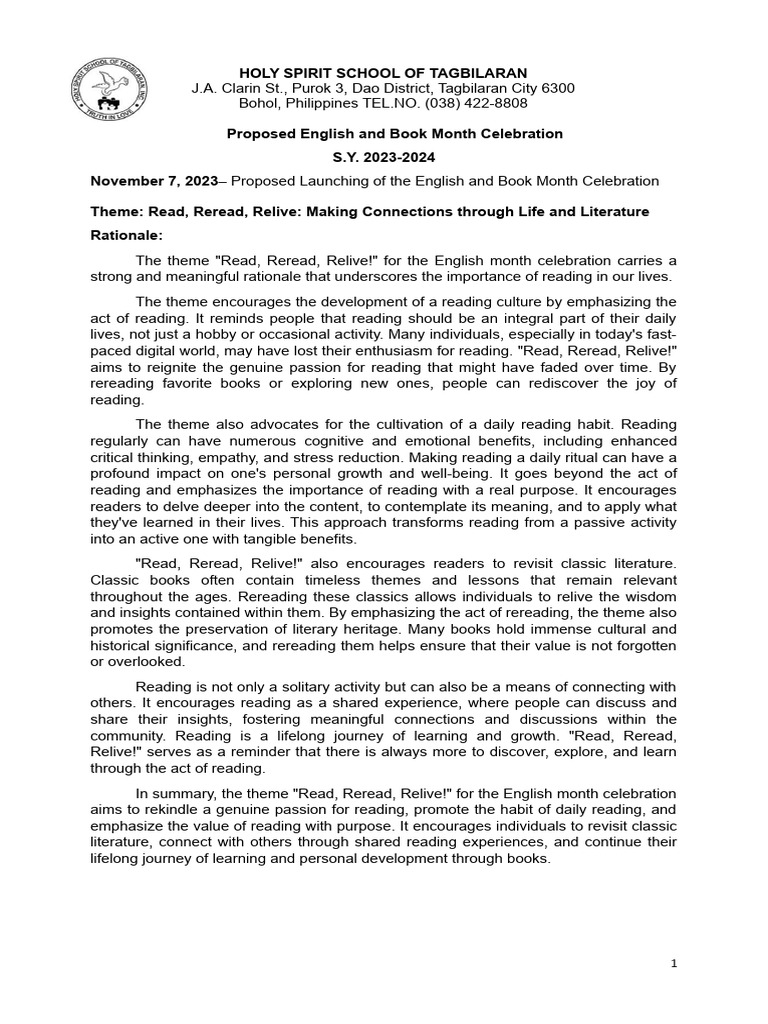 English and Book Month Celebration 2023 2024 | PDF | Learning