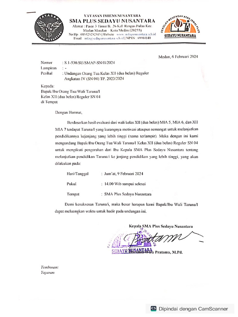 SU. Org Tua Kls 12 Reguler | PDF