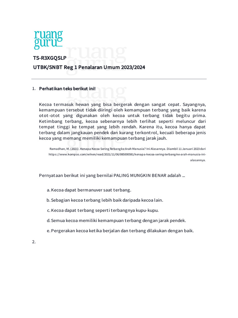 UTBK - SNBT Reg 1 Penalaran Umum 2023 - 2024 | PDF