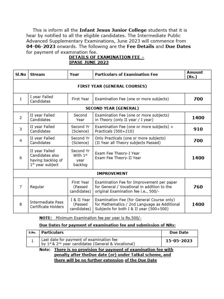 IPASE 2023-Exam Fee Schedule 1 | PDF | Educational Stages | Qualifications