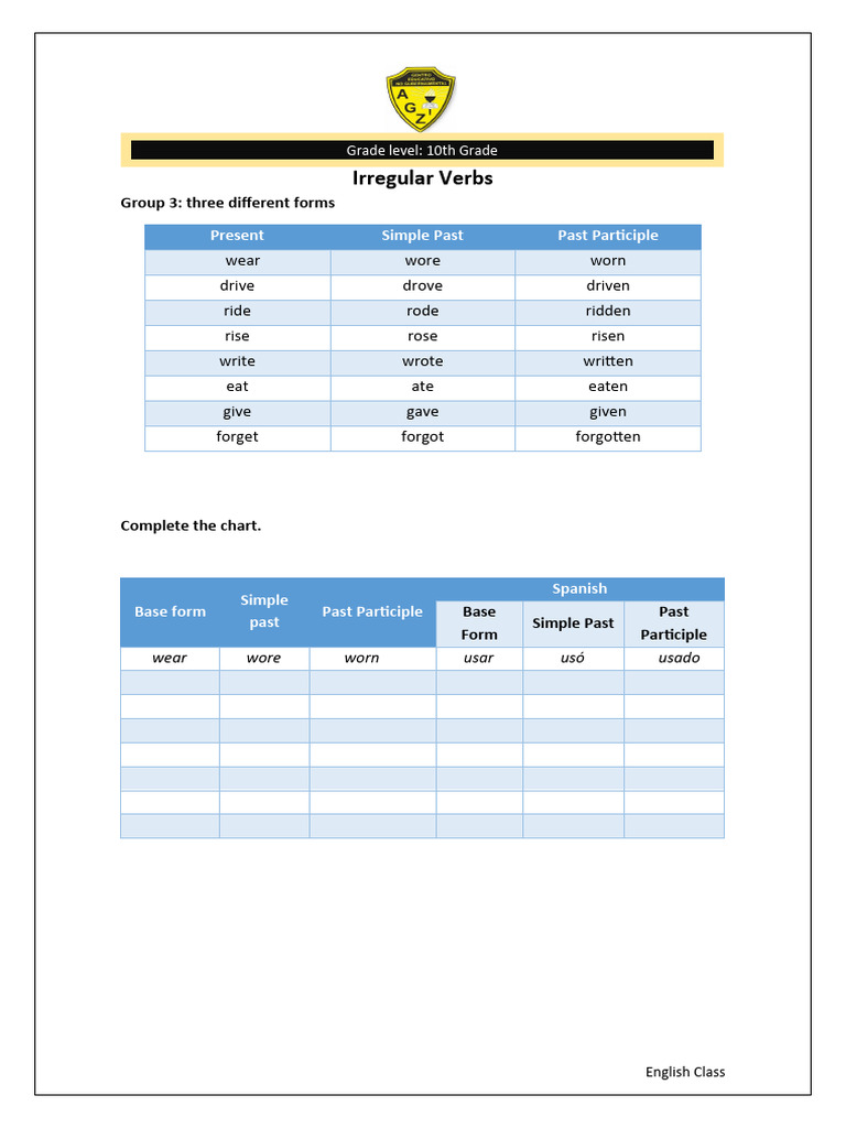Irregular and Regular Verbs 10th | PDF