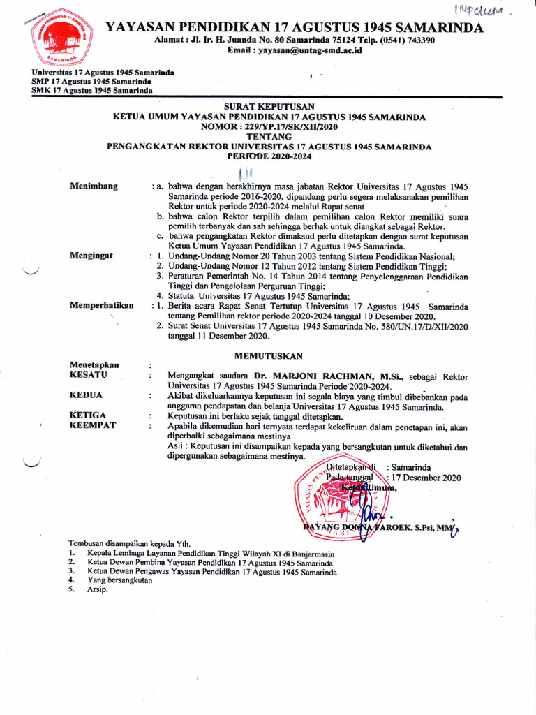 SK-Rektor Marjoni Rachman | PDF