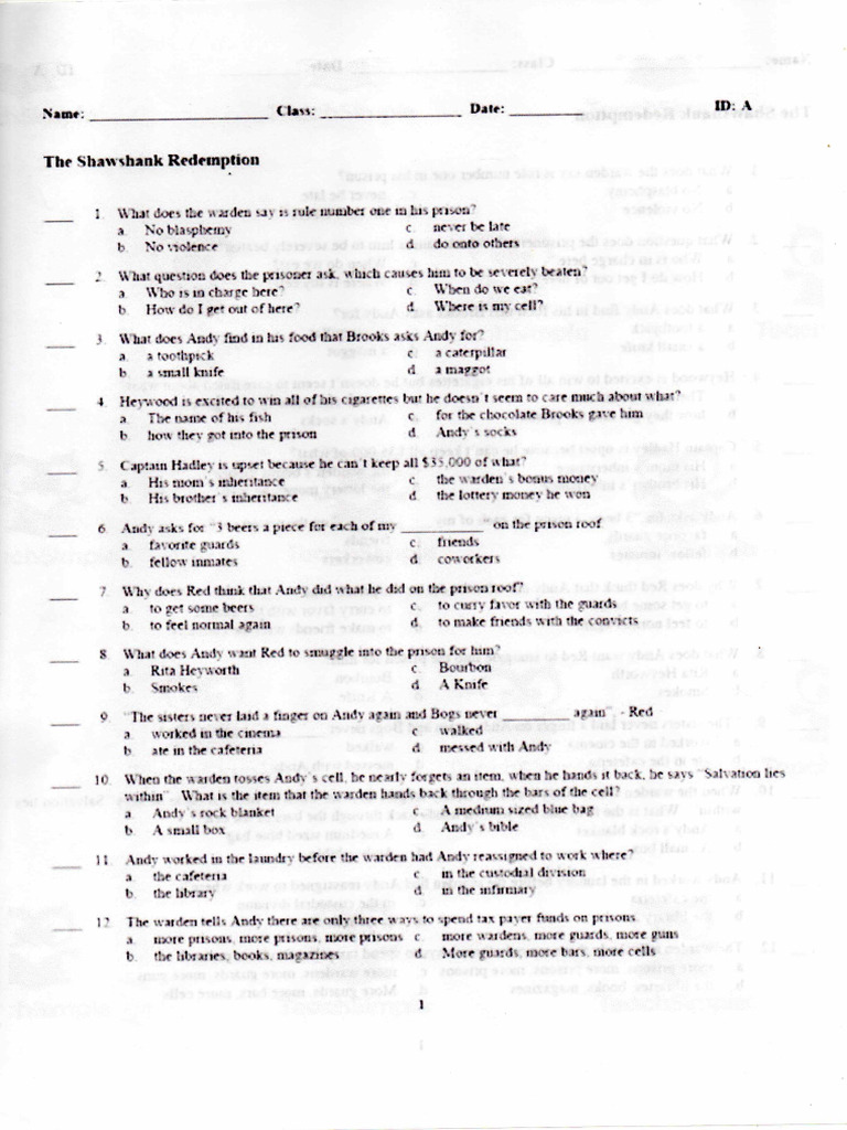 Worksheet Shawshank Redemption | PDF