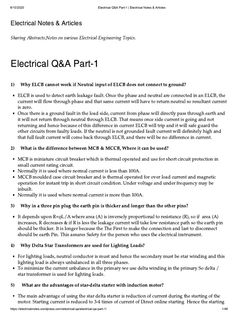 Electrical Q&A Part-1 - Electrical Notes & Articles | PDF | Electrical ...