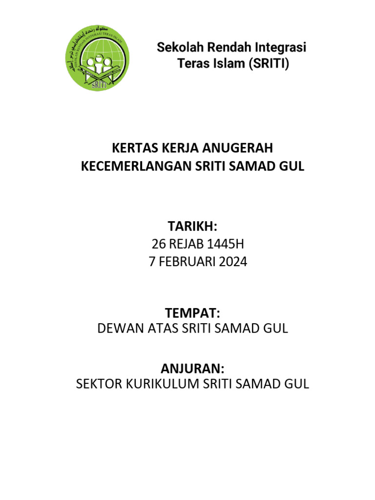 Kertas Kerja Anugerah Kecemerlangan SSG 2024 | PDF