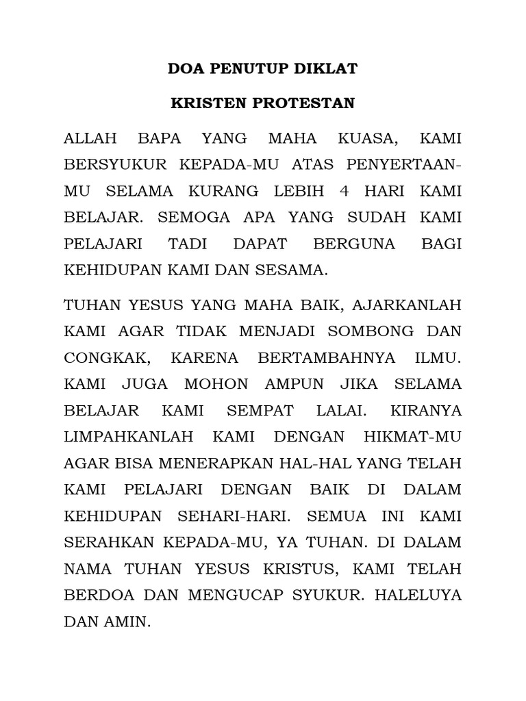 Doa Kristen Protestan Penutup Diklat | PDF