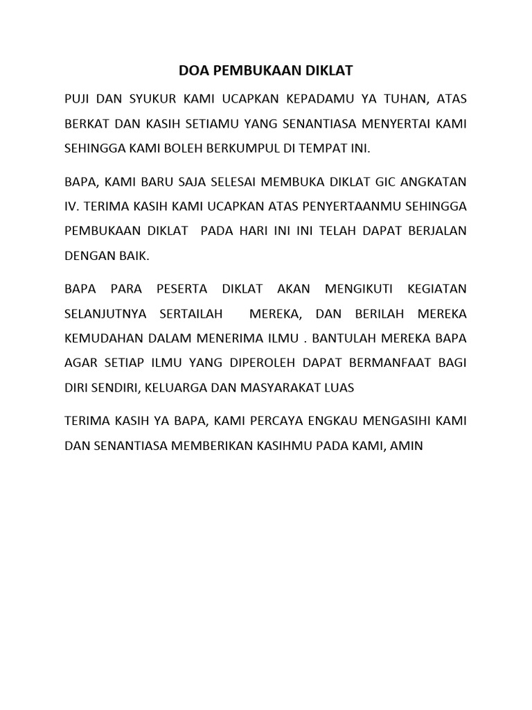 Doa Pembukaan Diklat | PDF