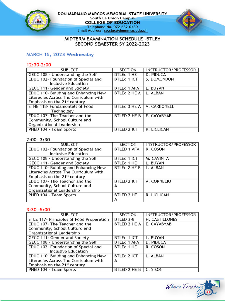 Midterm Examination Schedule 2nd Sem 2022 20223 | PDF | Educational Technology