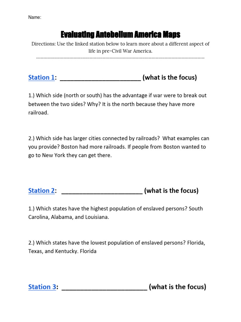 Antebelllum Map Activity | PDF | Southern United States | The United States