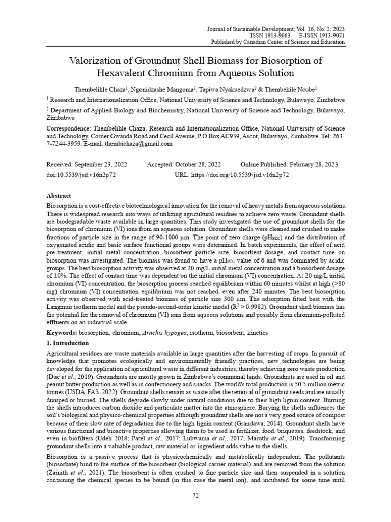 Valorization of Groundnut Shell Biomass For Biosor | PDF | Adsorption | Ph
