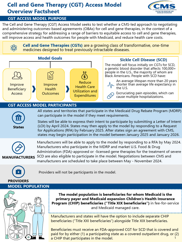 CGT Access Model Overview Factsheet | PDF | Health Equity | Medicaid