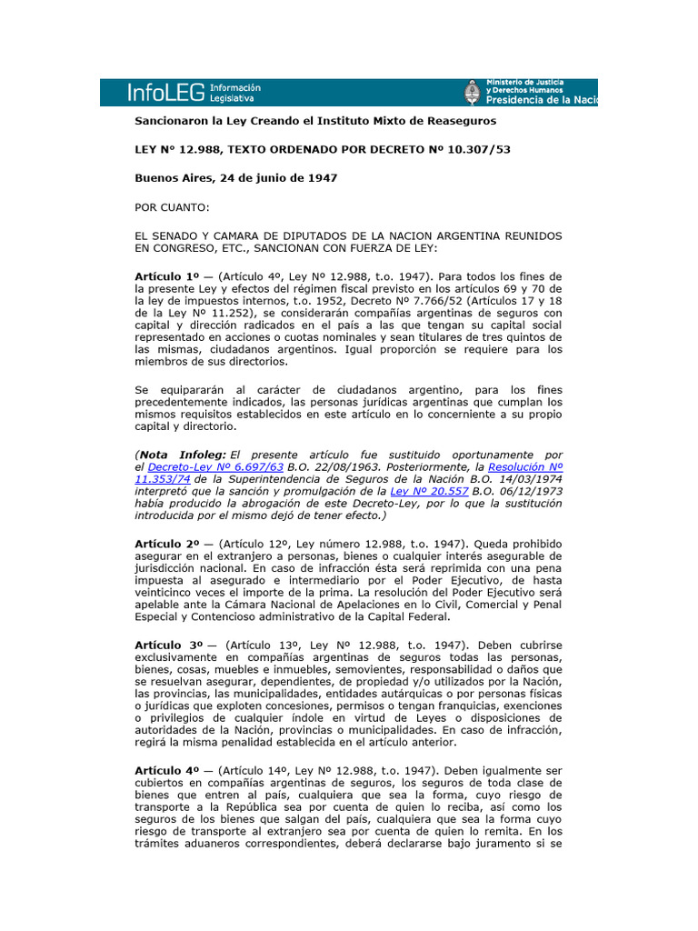 E - Material Ley 12988 | PDF | Seguro | Reaseguro