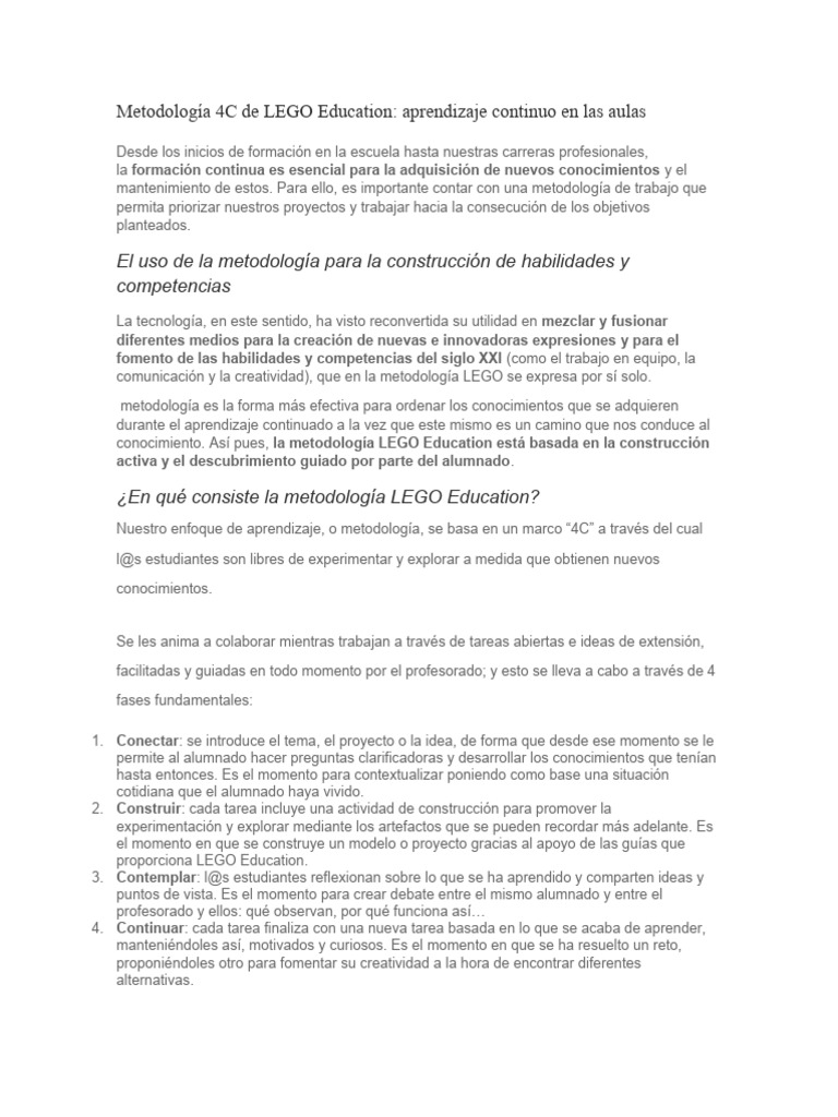 Metodología 4C de LEGO Education | PDF | Aprendizaje | Creatividad