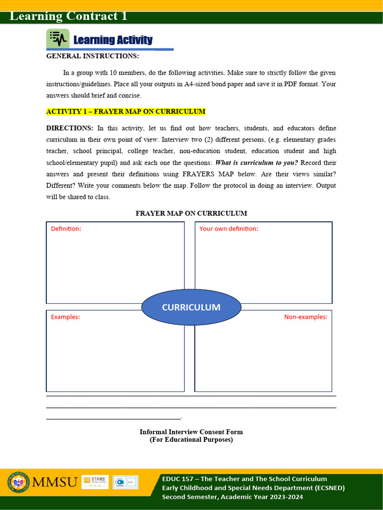 Educ 157 Learning Contract 1 | Download Free PDF | Curriculum | Consent