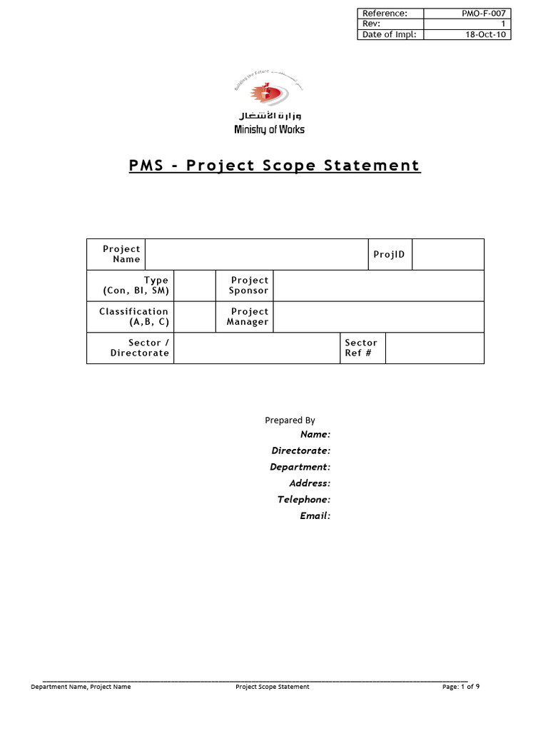 4. Project Scope Statement - Template | PDF | Business