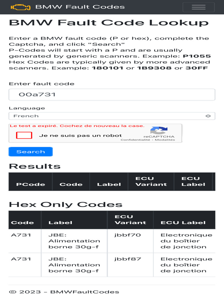 BMW Fault Code Search Tool | PDF