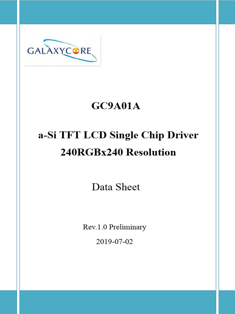 GC9A01A LCD Driver Datasheet V1.0 | PDF | Power Supply | Microcontroller