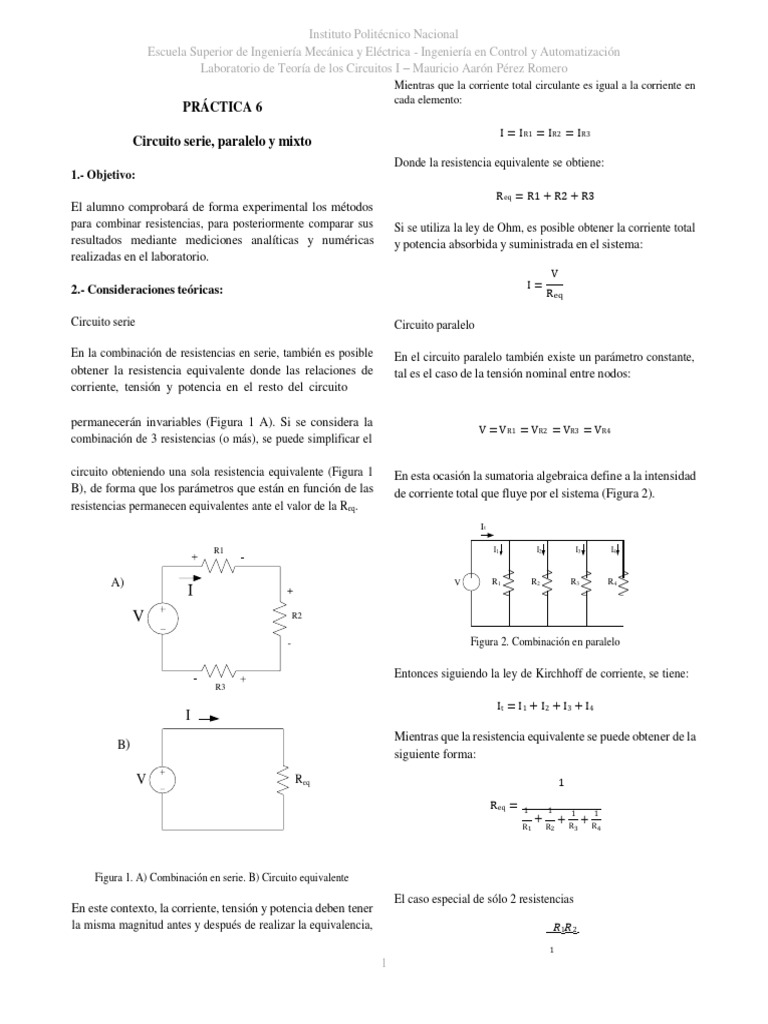 P3 - E6 - Circuito Mixto | PDF | Resistencia Eléctrica y Conductancia ...