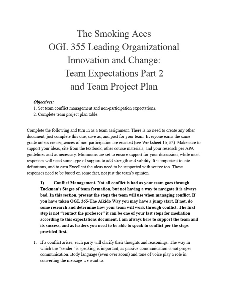 Ogl 355 Module 1b Team Expectations | PDF | Swot Analysis | Communication