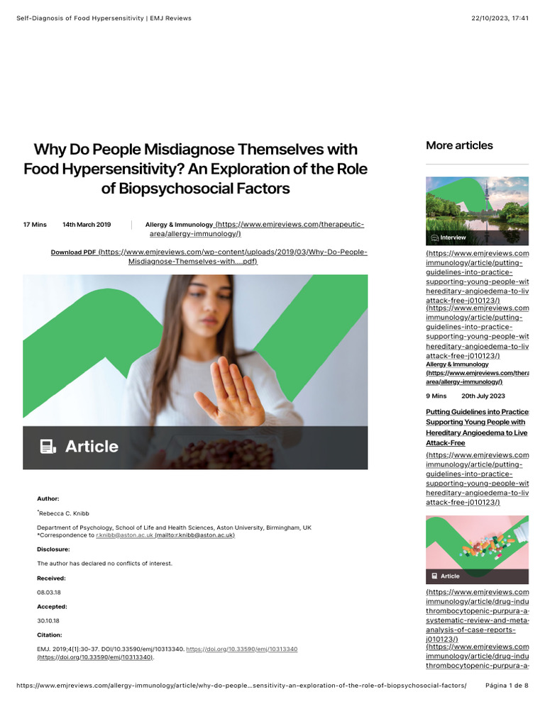 Self-Diagnosis of Food Hypersensitivity - EMJ Reviews | PDF | Allergy ...