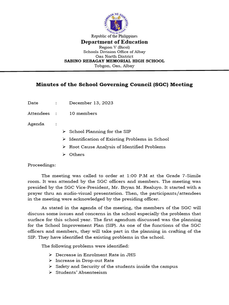 Minutes of The Meeting To Adddress Issues and Concern | PDF | Learning ...