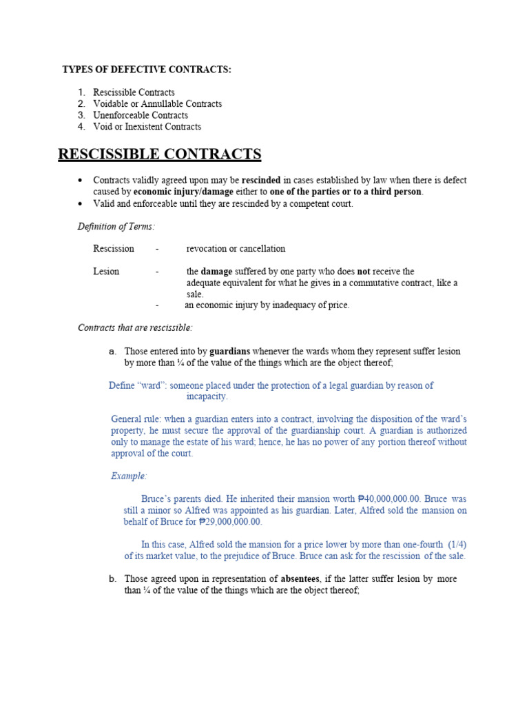 Kinds of Defective Contracts | PDF | Damages | Legal Guardian