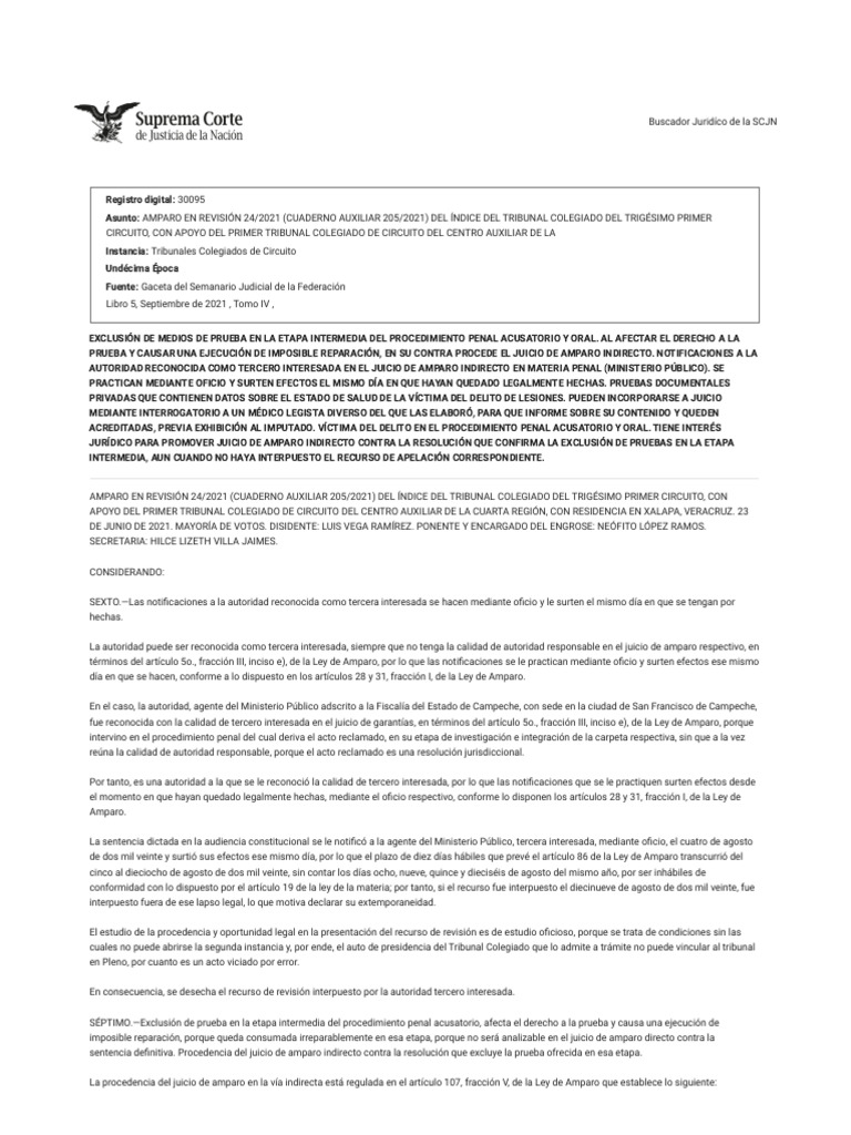 AMPARO EN REVISIÓN 24_2021 (CUADERNO AUXILIAR 205_2021) DEL ÍNDICE DEL ...