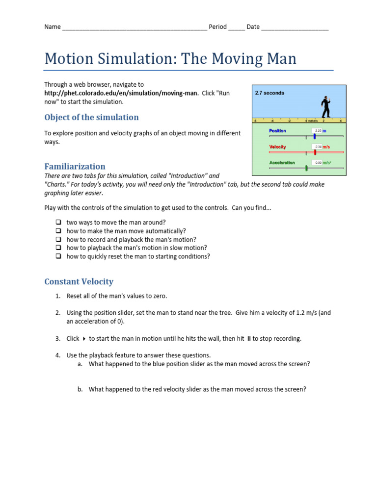 Moving Man - Qualitative Graphs | PDF | Velocity | Acceleration