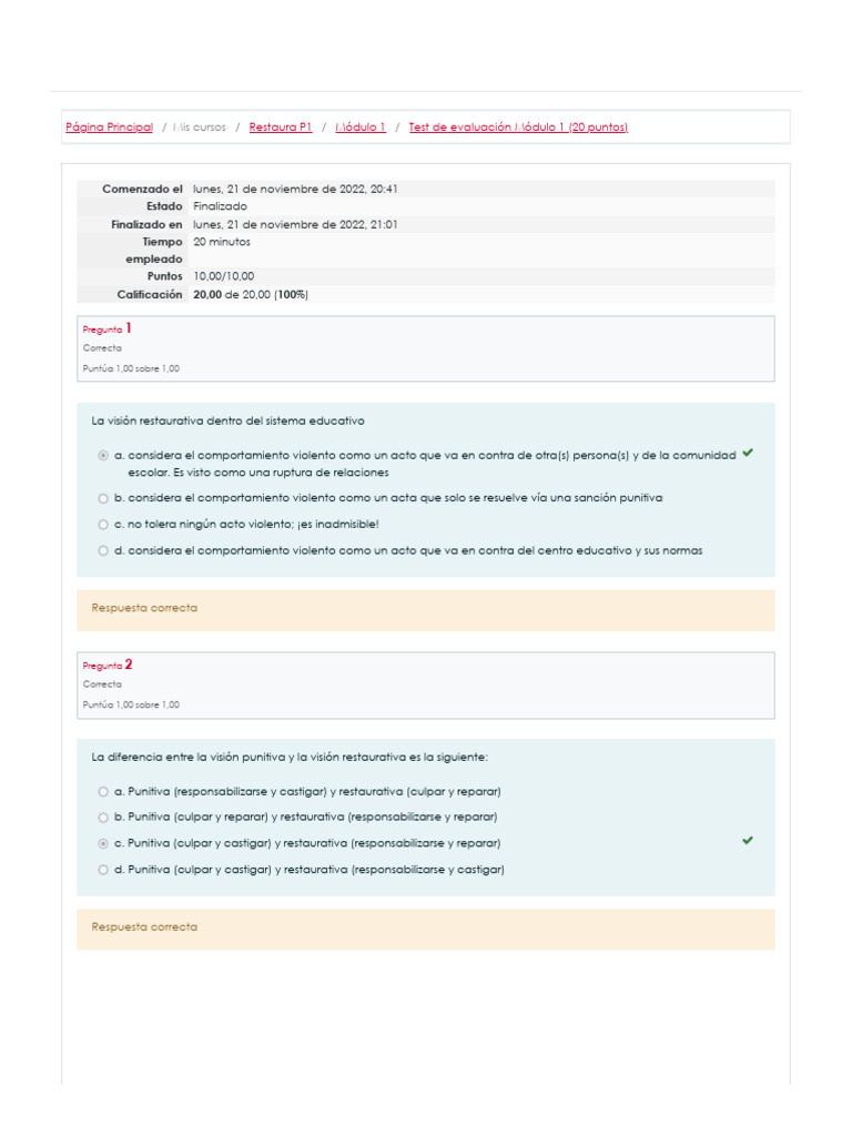 Test de Evaluación Módulo 1 (20 Puntos) Revisión Del Intento | PDF ...