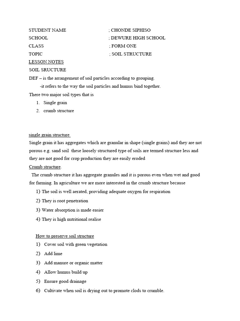 Soil Structurte Lesson Notes | PDF