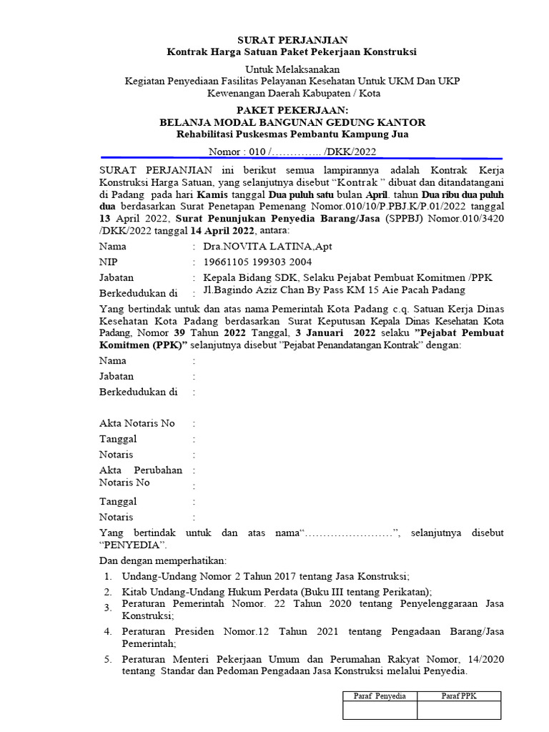 Rancangan Kontrak - Pustu KP - Jua. | PDF | Hukum