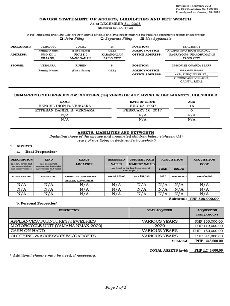 SALN-Form-1 - Format | PDF | Net Worth | Business Economics