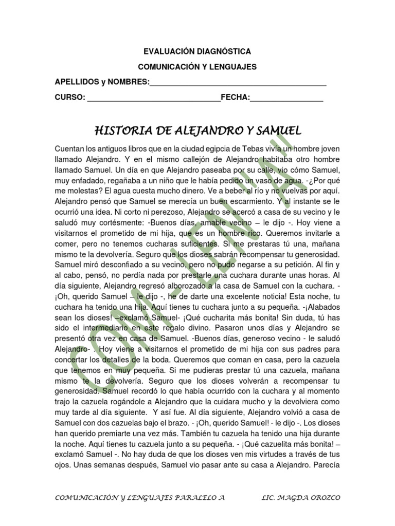 Cuento de Alejandro y Samuel: Lecciones de Generosidad | PDF