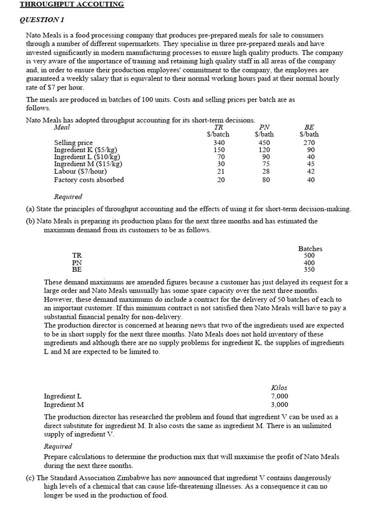 Tutorial Ques | PDF | Lean Manufacturing | Cost