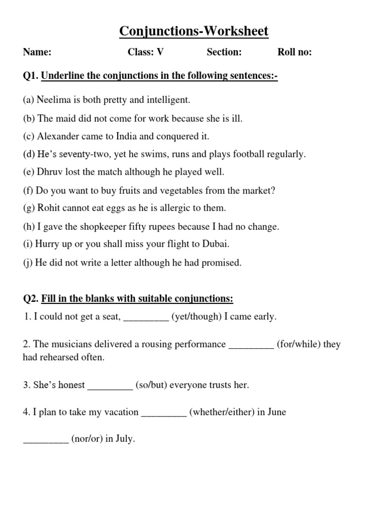 Conjunction worksheet | PDF