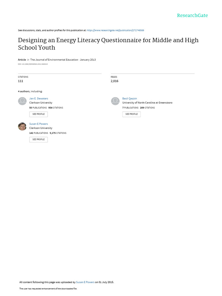 Dewaters - 2013 - Designing An Energy Literacy Questionnaire For Middle ...