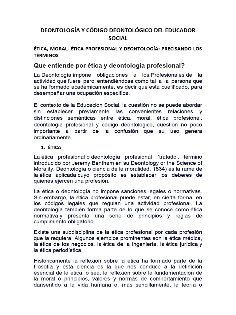 Deontología y Código Deontológico Del Educador Social (Danitza ...