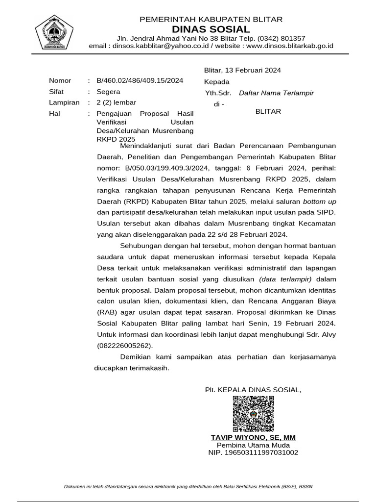 Proposal Hasil Verif Usulan Hasil Musren 2025 | PDF