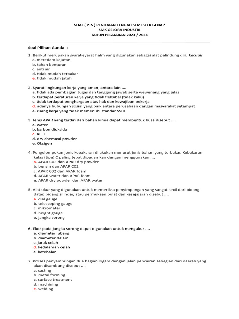 Soal PTS Genap TH 2023-2024-Mapel PDTM Kelas X Tmi | PDF