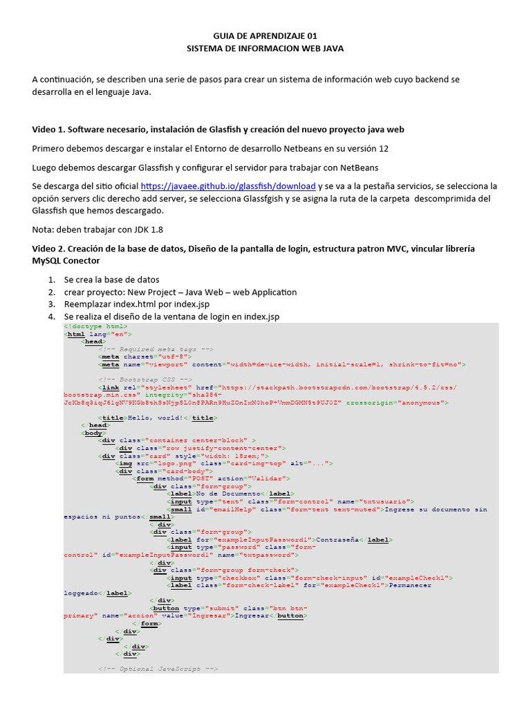 GUIA DE APRENDIZAJE 01 - Proyecto Java Web | PDF | Java (lenguaje de programación) | Mi sql