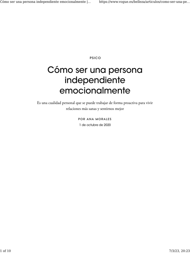 Cómo Ser Una Persona Independiente Emocionalmente Vogue España | PDF ...