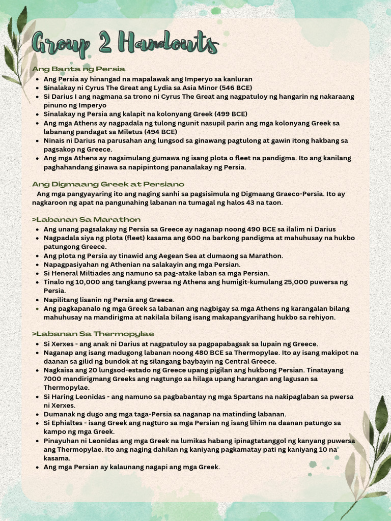 Group 2 Handouts for Reporting | PDF