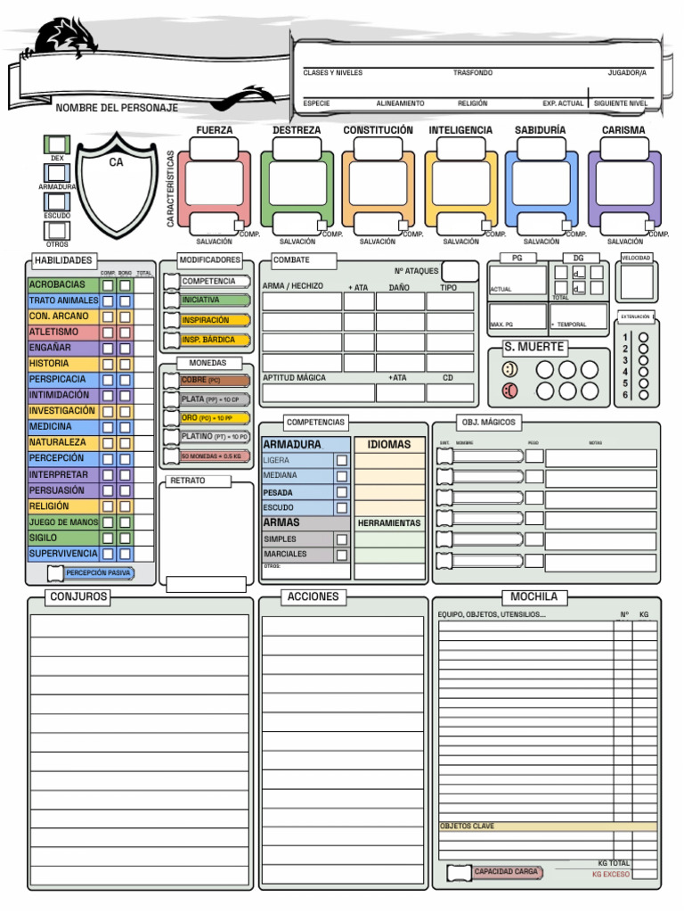 Ficha A Color para DND 5ta Edición | PDF