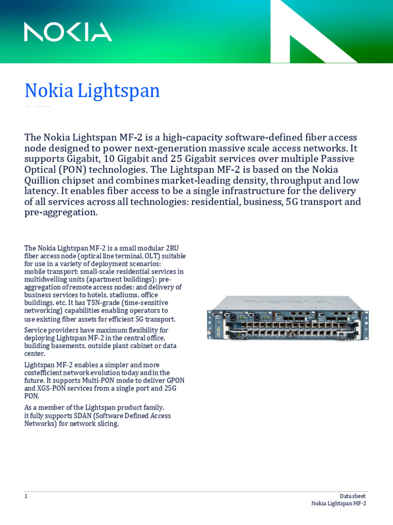 Nokia Lightspan MF-2 Datasheet | Download Free PDF | Computer Science | Telecommunications