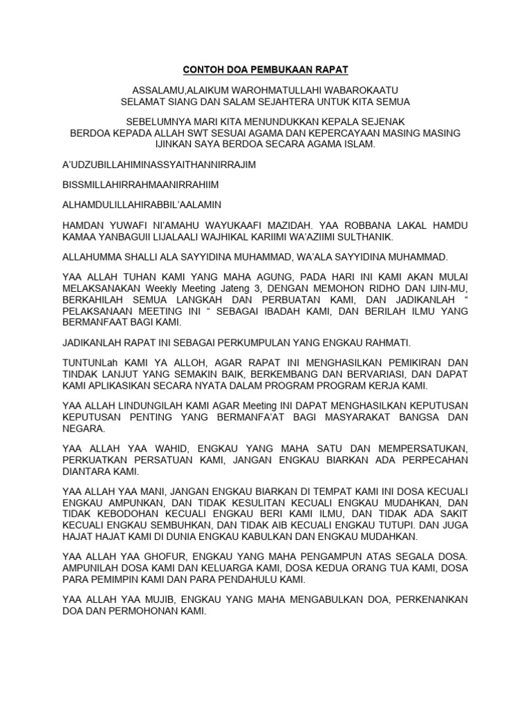 Doa Pembukaan Dan Penutup Rapat | PDF