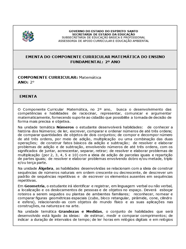 EMENTA MATEMATICA 2.ano | PDF | Science | Matemática