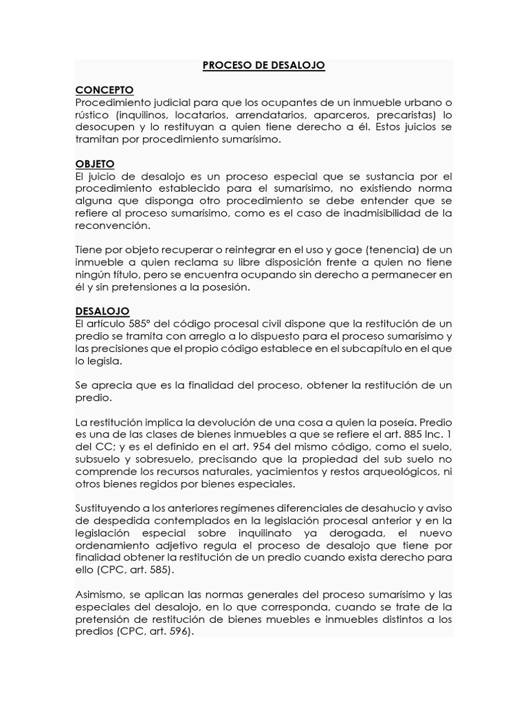 PROCESO DE DESALOJO | PDF | Desalojo | Demanda judicial