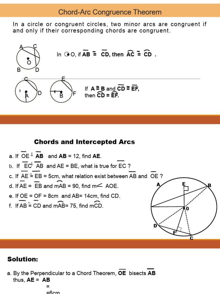 Chord-Arc Congruence Theorem | PDF | Circle | Perpendicular