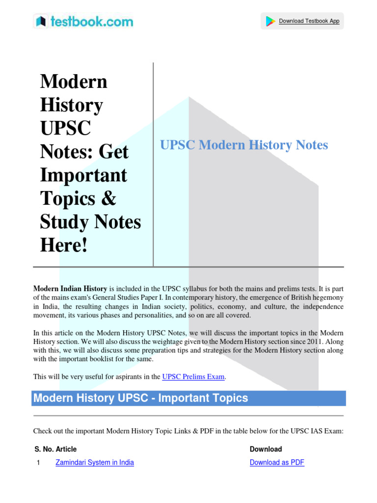 Essential Modern History Notes for UPSC | PDF | Indian Nationalism ...